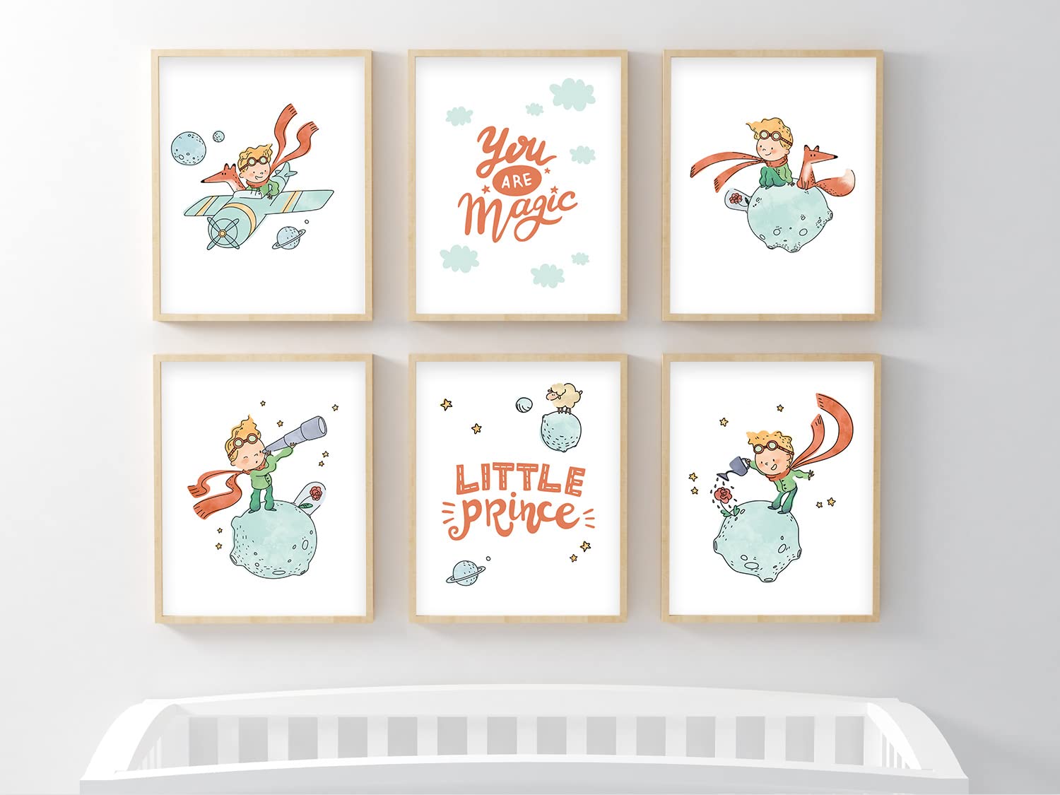 bumbleboo Nistio® Little Prince Nursery Wall Art, Little Prince Playroom Decor, Little Prince Posters, Set of 6 UNFRAMED Prints, 8x10