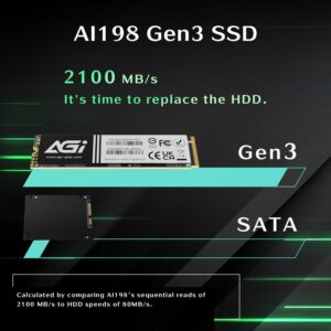 AGI 512GB AI198 Internal SSD, PCIe NVMe M.2 Gen3x4 SLC Caching 3D TLC NAND Flash Internal Solid State Drive SSD (R/W Speed up to 2100/1550 MBs) PC/Laptop Memory and Storage Upgrade