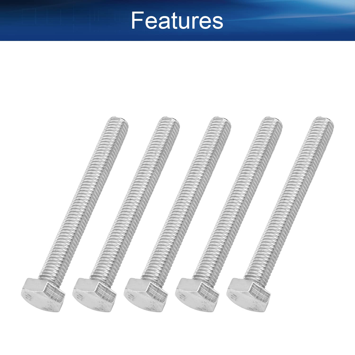 Bettomshin 5Pcs M10 x 85mm Hex Bolts, 304 Stainless Steel 1.5mm Thread Pitch Fully Threaded Metric Hex Head Screw Bolts, Hexagon Screw Bolt, Hex Tap Bolts, Silver (Overall Size 91.5x17x17mm)