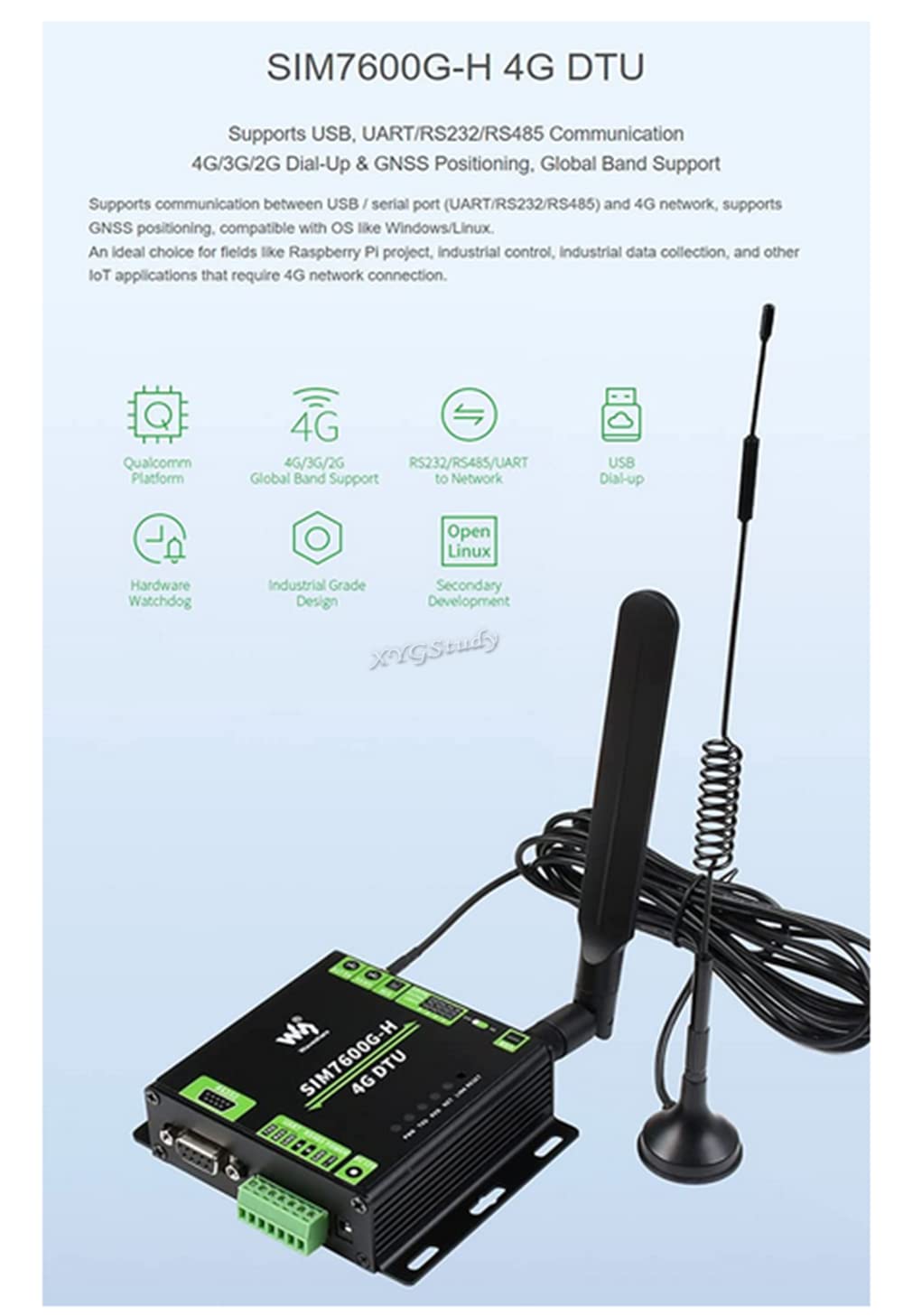 Industrial Grade SIM7600G-H 4G DTU USB UART/RS232/RS485 Multi Interfaces Communication, LTE Global Band Support @XYGStudy