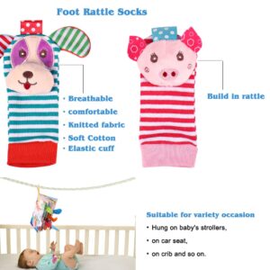 Baby Soft Book & Wrist Rattles for Babies 0-6 Months Toys,Baby Rattle Socks, Crinkle Books for Babies