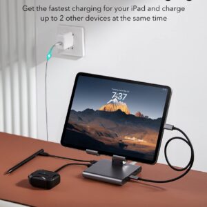 ESR 8-in-1 Portable Stand Hub, USB C Hub with Adjustable Stand, 100W PD Charging, 2 USB 3.0 Ports, 4K HDMI, 3.5-mm Jack, SD/microSD Card Slots, Compatible with iPad 10, iPad Pro, and Other USB-C iPads