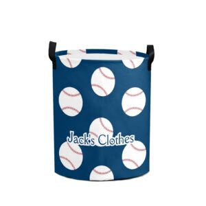 grandkli american sport baseball personalized freestanding laundry hamper, custom waterproof collapsible drawstring basket storage bins with handle for clothes, toy, 50cm x 36cm