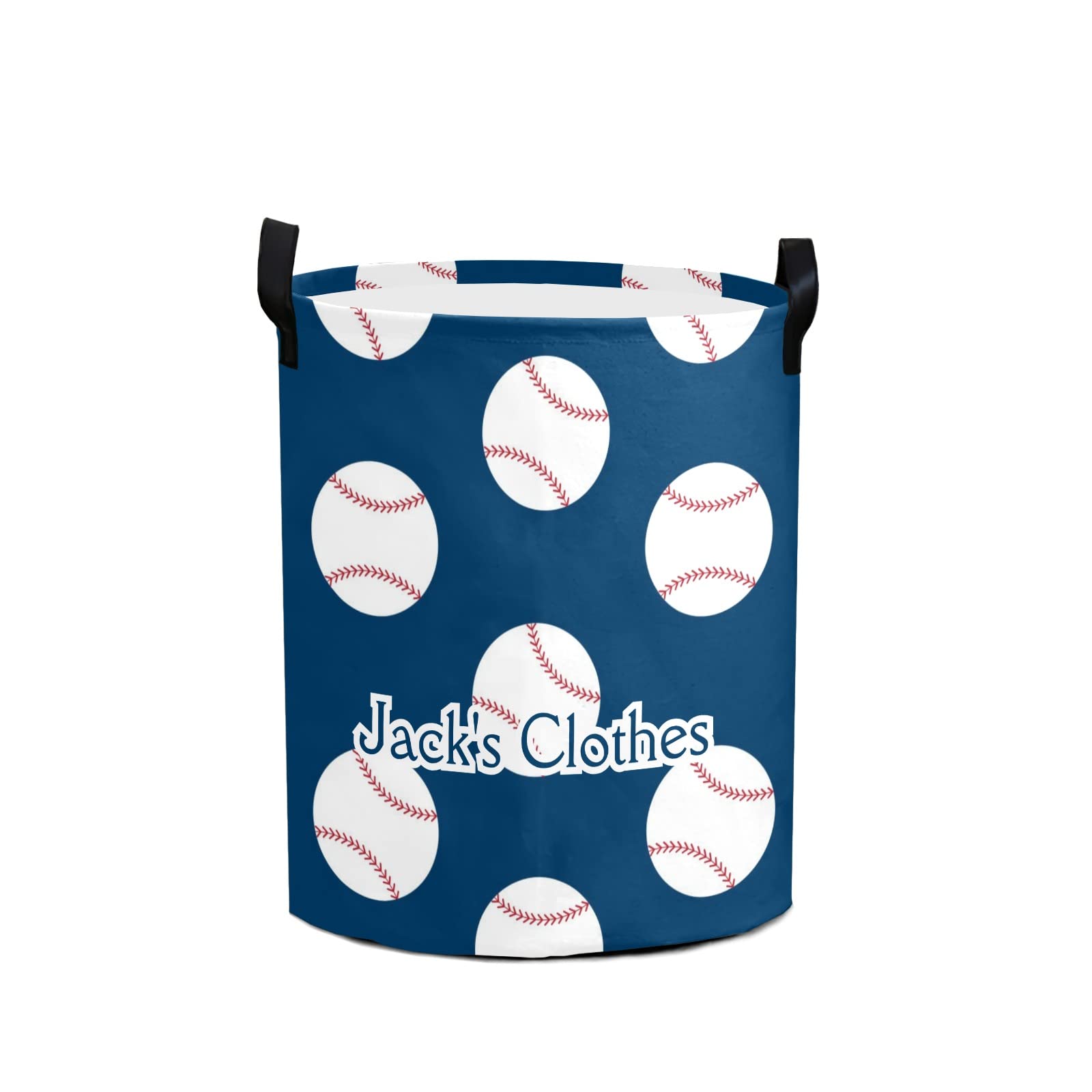 Grandkli American Sport Baseball Personalized Freestanding Laundry Hamper, Custom Waterproof Collapsible Drawstring Basket Storage Bins with Handle for Clothes, Toy, 50cm x 36cm