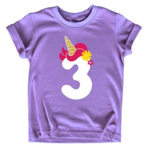 3rd birthday girl outfit unicorn 3 year old toddler third birthday girl shirt 3t (4 years, purple)