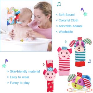 Baby Soft Book & Wrist Rattles for Babies 0-6 Months Toys,Baby Rattle Socks, Crinkle Books for Babies