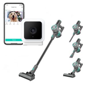 wyze cam v3 and cordless vacuum, baby monitor with camera and audio color night vision motion and sound detection 1080p indoor/outdoor security camera for pet elderly monitoring, vacuum cleaner