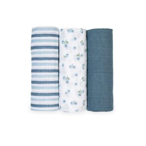 lulujo baby swaddle blanket| unisex softest 100% cotton receiving blanket| set of 3| blueberries