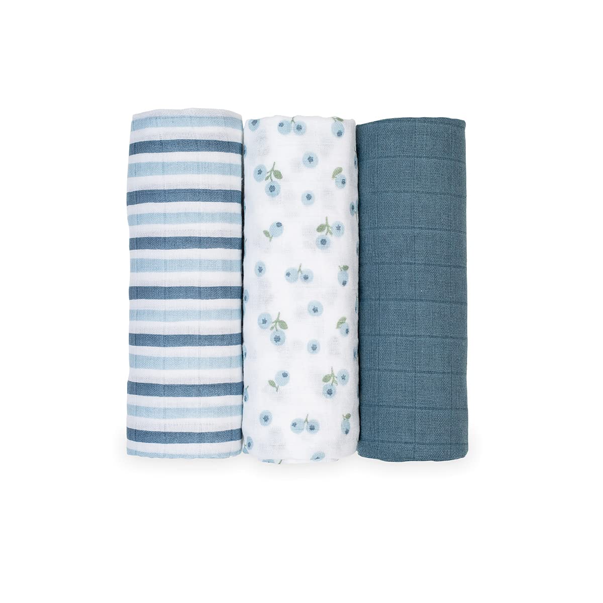 lulujo Baby Swaddle Blanket| Unisex Softest 100% Cotton Receiving Blanket| Set of 3| Blueberries