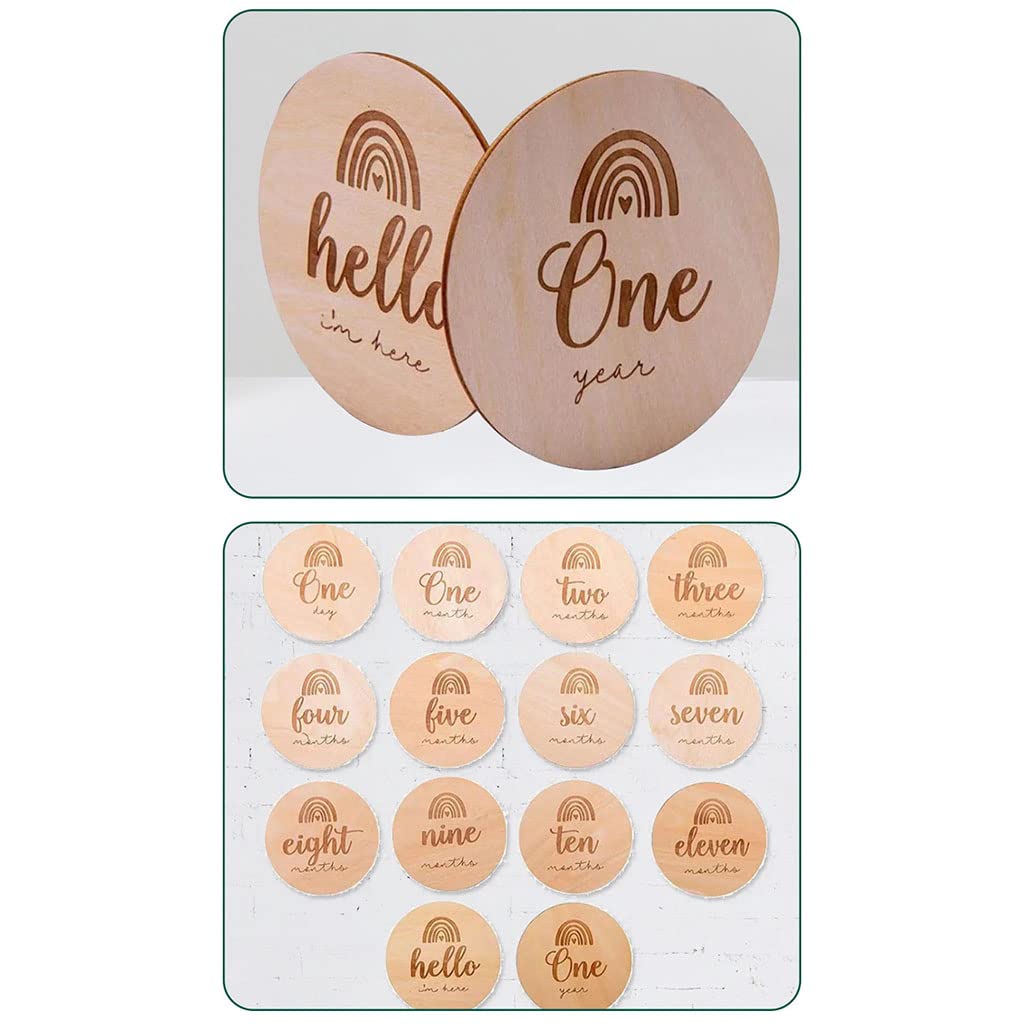 KKirafairy 14Pcs Wooden House Plate Round Carved Letter Disc Wooden Crafts Wood Burning for Door Hanger