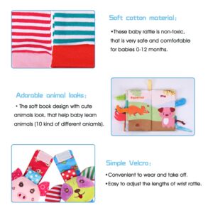 Baby Soft Book & Wrist Rattles for Babies 0-6 Months Toys,Baby Rattle Socks, Crinkle Books for Babies