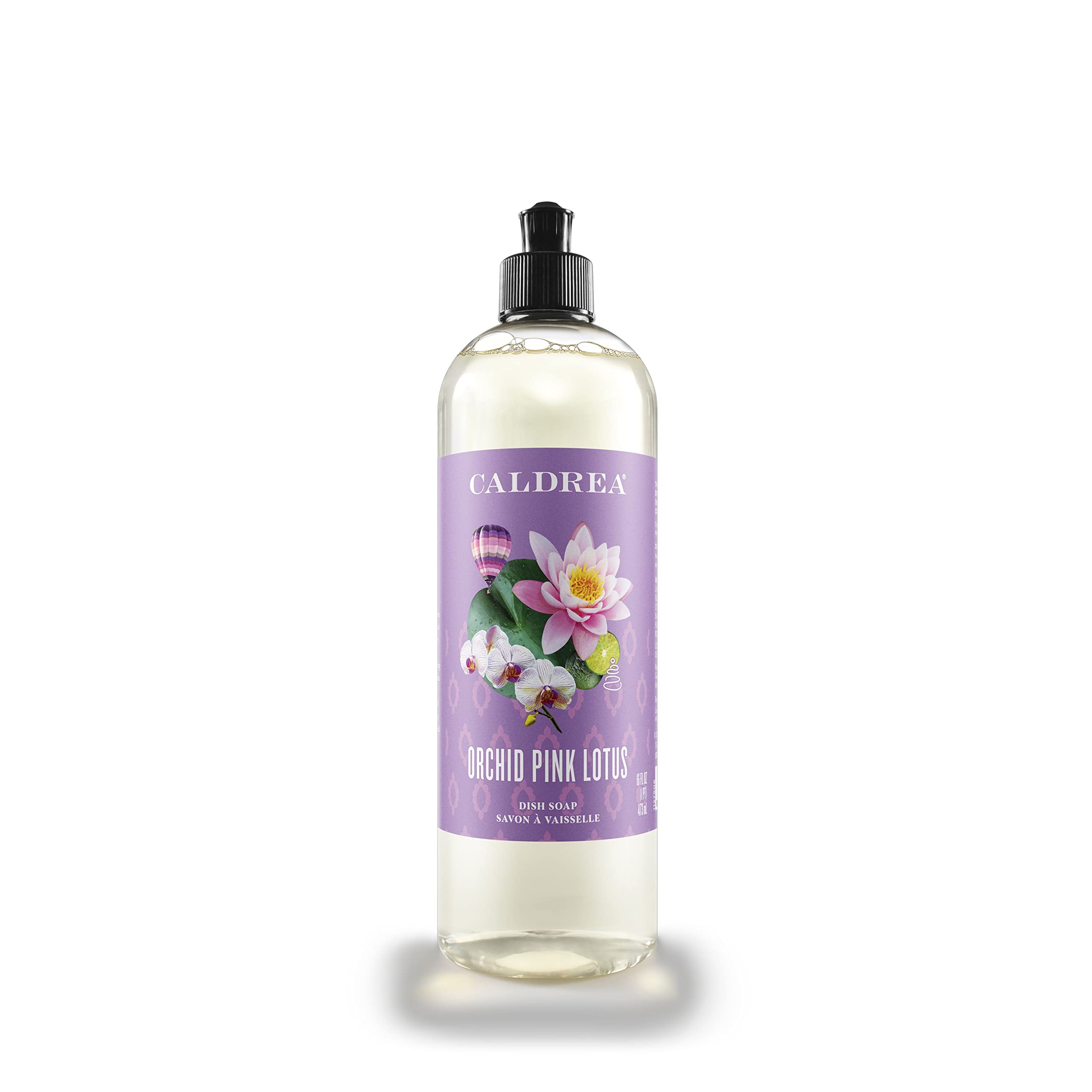 Caldrea Dish Soap, Biodegradable Dishwashing Liquid Made with Soap Bark and Aloe Vera, Orchid Pink Lotus Scent, 16 oz