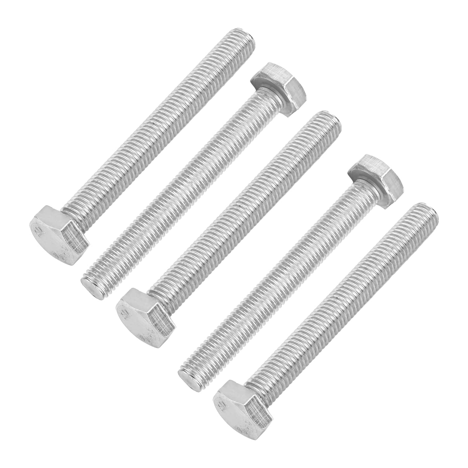 Bettomshin 5Pcs M10 x 85mm Hex Bolts, 304 Stainless Steel 1.5mm Thread Pitch Fully Threaded Metric Hex Head Screw Bolts, Hexagon Screw Bolt, Hex Tap Bolts, Silver (Overall Size 91.5x17x17mm)