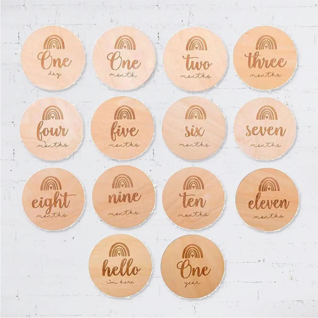 KKirafairy 14Pcs Wooden House Plate Round Carved Letter Disc Wooden Crafts Wood Burning for Door Hanger