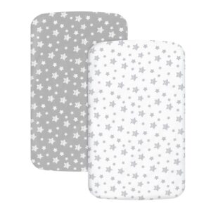 bedside sleeper bassinet sheets 2 pack compatible with mika micky & miclassic & milliard bassinet, fit most bedside sleeper bassinet mattress, grey&white