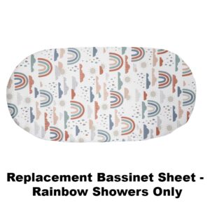 F-Price Replacement Sheet for Fisher-Price Soothing View Bassinet - GPN07 ~ Replacement Bassinet Sheet ~ Rainbow Showers, Peach, White. Blue