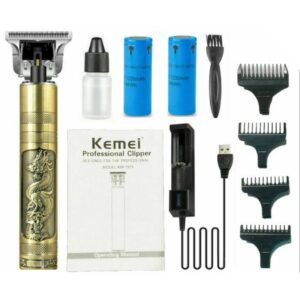 kemei professional hair clippers cordless trimmer rechargeable t shape stainless steel electric shaver (dragon carved)