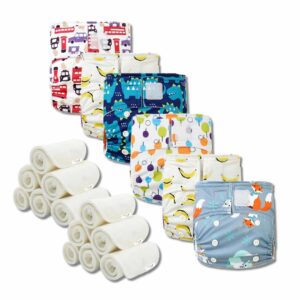 kawaii baby reusable newborn cloth diaper pack for baby boys & girls 6-22 lbs, waterproof, washable reusable pocket nappy, 6 diapers + 12 premium 4-layer diaper inserts