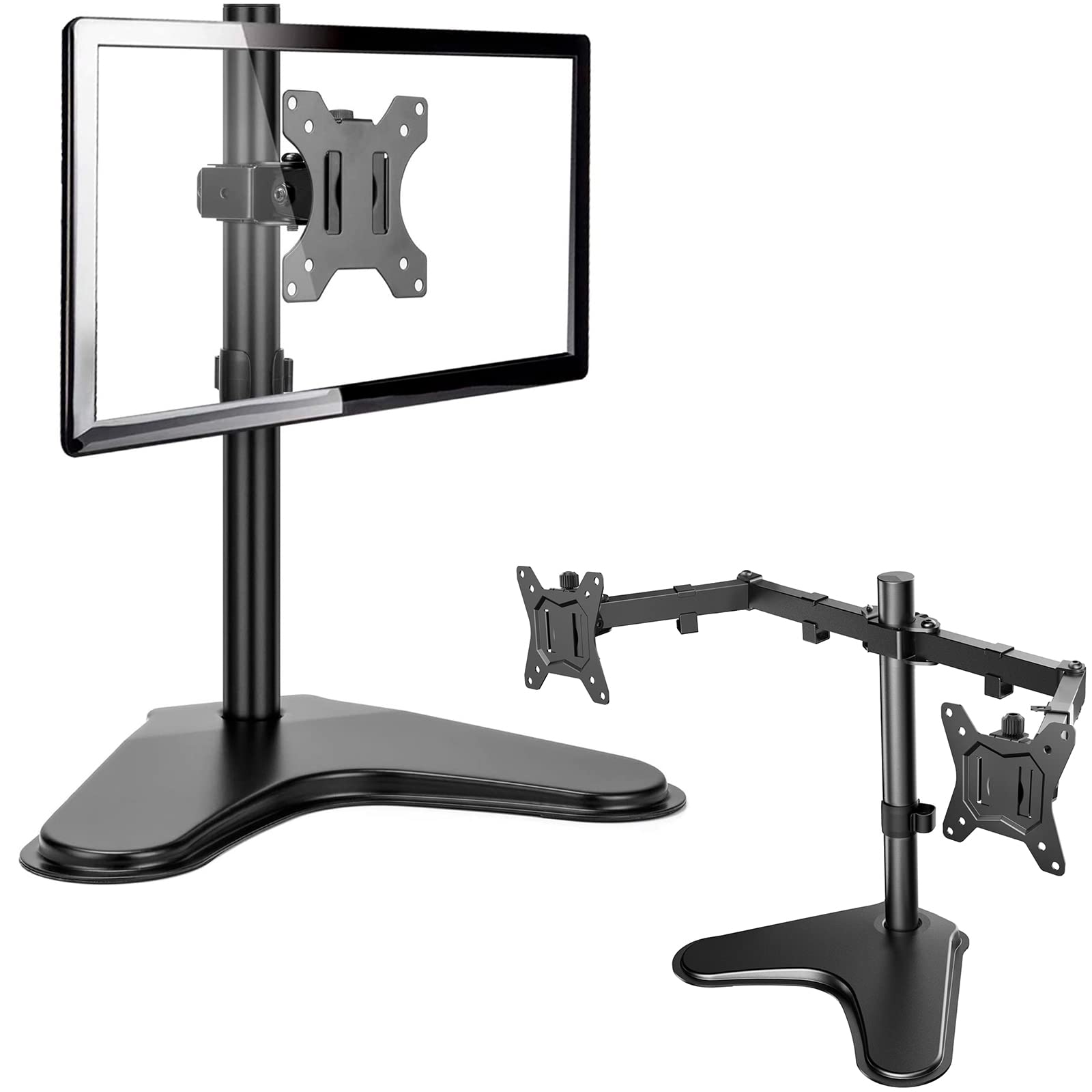 HUANUO Bundle – 2 Items: HUANUO Single Monitor Stand for 13 to 32 inch Monitor and Dual Monitor Stand for 13 to 32 Inch Two Monitor Freestanding Desk Stan