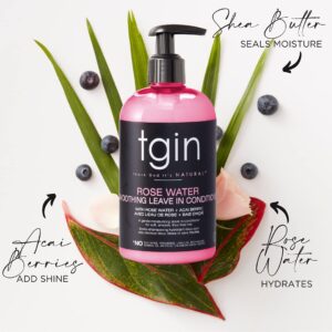 tgin Rose Water Smoothing Leave-In Conditioner & Rose Water Defining Styling Gel for Curly, Coily and Wavy Hair, Lightweight Moisture and Curl Definition, 13 oz (Set)