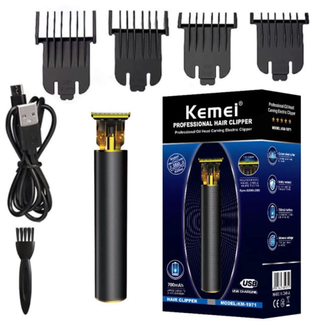 KEMEI Professional Cordless Clipper Zero Gapped Rechargeable T Shape Stainless Steel Electric Shaver Hair Clipper (Color Black)