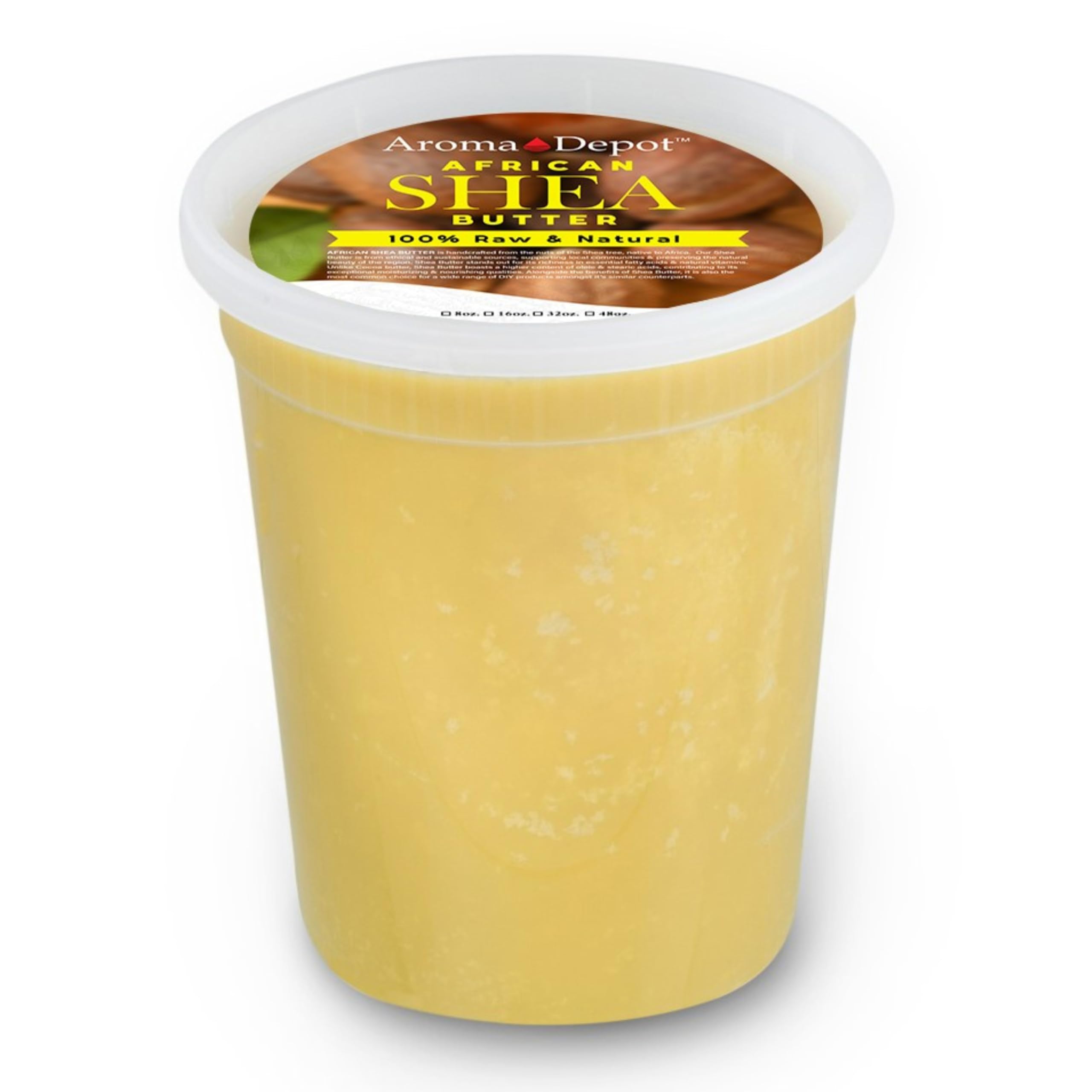 Aroma Depot Raw African Shea Butter 32 oz Yellow Grade A 100% Pure Natural Unrefined Fresh Moisturizing, Ideal for Dry and Cracked Skin. Can be use in Body, Hair and Face.