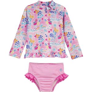 coolibar upf 50+ baby guppy ruffle rash guard set - sun protective (2t- tropical orchid sweet vacay)