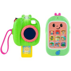 CoComelon Musical Cell Phone & Camera 2-Pack - Interactive Pretend Tech Learning Toy w/ Lights, Sounds & Music - Officially Licensed - Christmas Stocking Stuffer Gift for Preschoolers and Kids - 2+