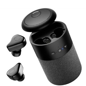 2 in 1 portable speakers bluetooth wireless earbuds, 360 surround stereo sound with microphone, touch headset for home party outdoor travel(black)