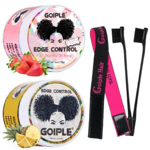 goiple edge control wax for women strong hold non-greasy edge smoother pink 1pack and yellow 1pack 4oz with brush 2pcs and scarf