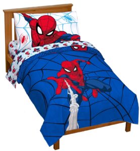 jay franco marvel spiderman webtastic 4 piece toddler size bed set – super soft microfiber bed set includes toddler size reversible comforter & sheet set bedding (official marvel product)