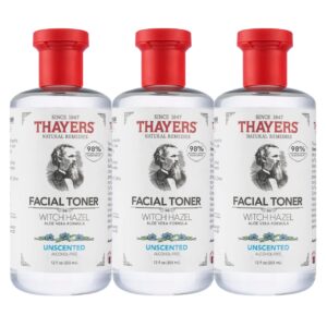 thayers alcohol-free unscented witch hazel toner with aloe vera, 12 fl oz (pack of 3)