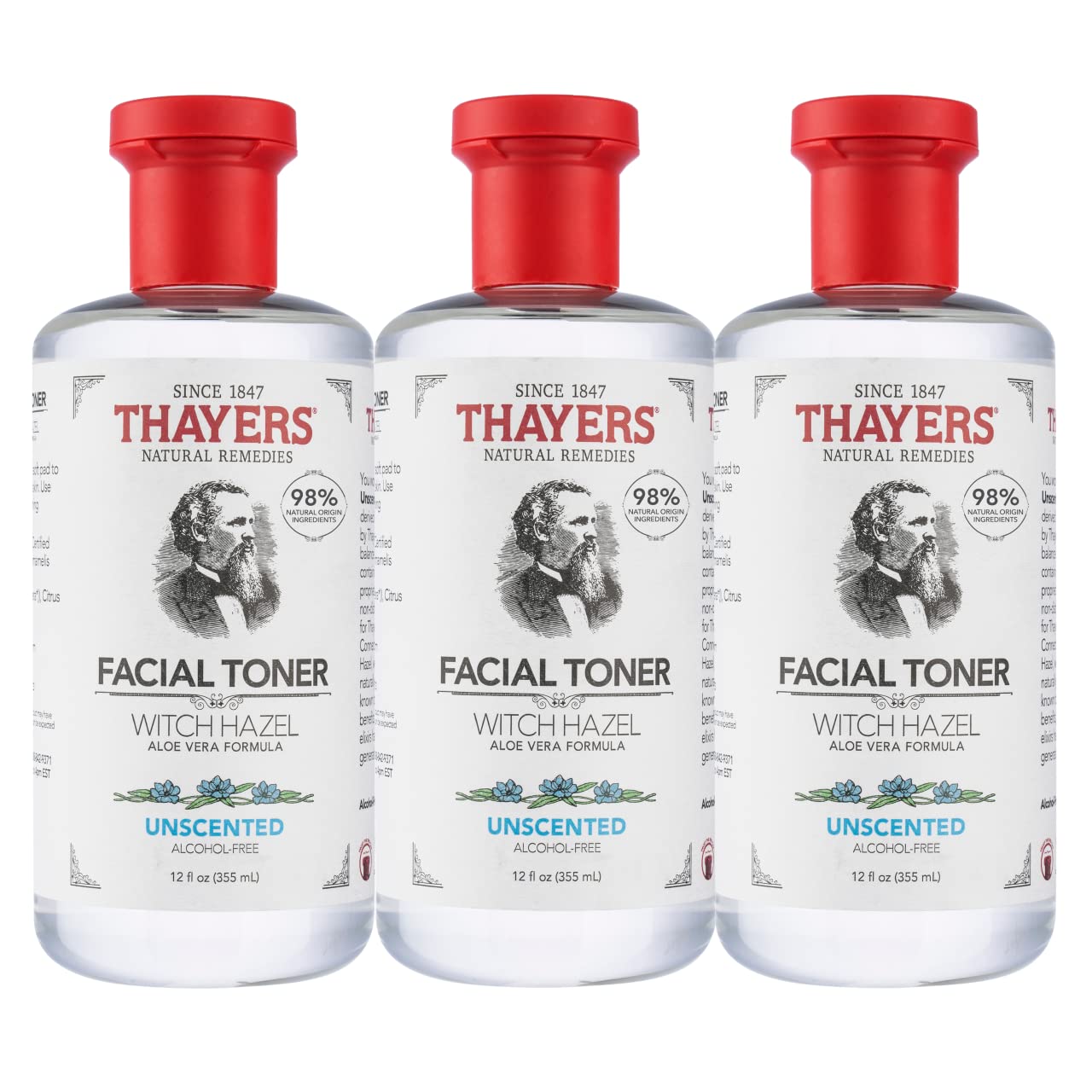 THAYERS Alcohol-Free Unscented Witch Hazel Toner with Aloe Vera, 12 Fl Oz (Pack of 3)