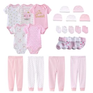 mamimaka newborn layette gift set bodysuits pants for baby girl and boy 24 piece 100% cotton essentials and accessories