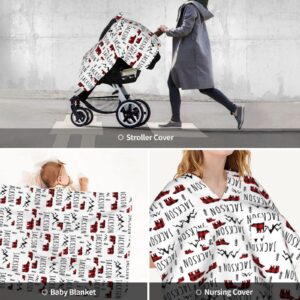 Personalized Plaid Design Bear Baby Car Seat Canopy for Babies with Name, Custom Multi-use Blankets for Baby Boys Girls, Peekaboo Minky Nursing Breastfeeding Stroller Cover Canopies for Newborn