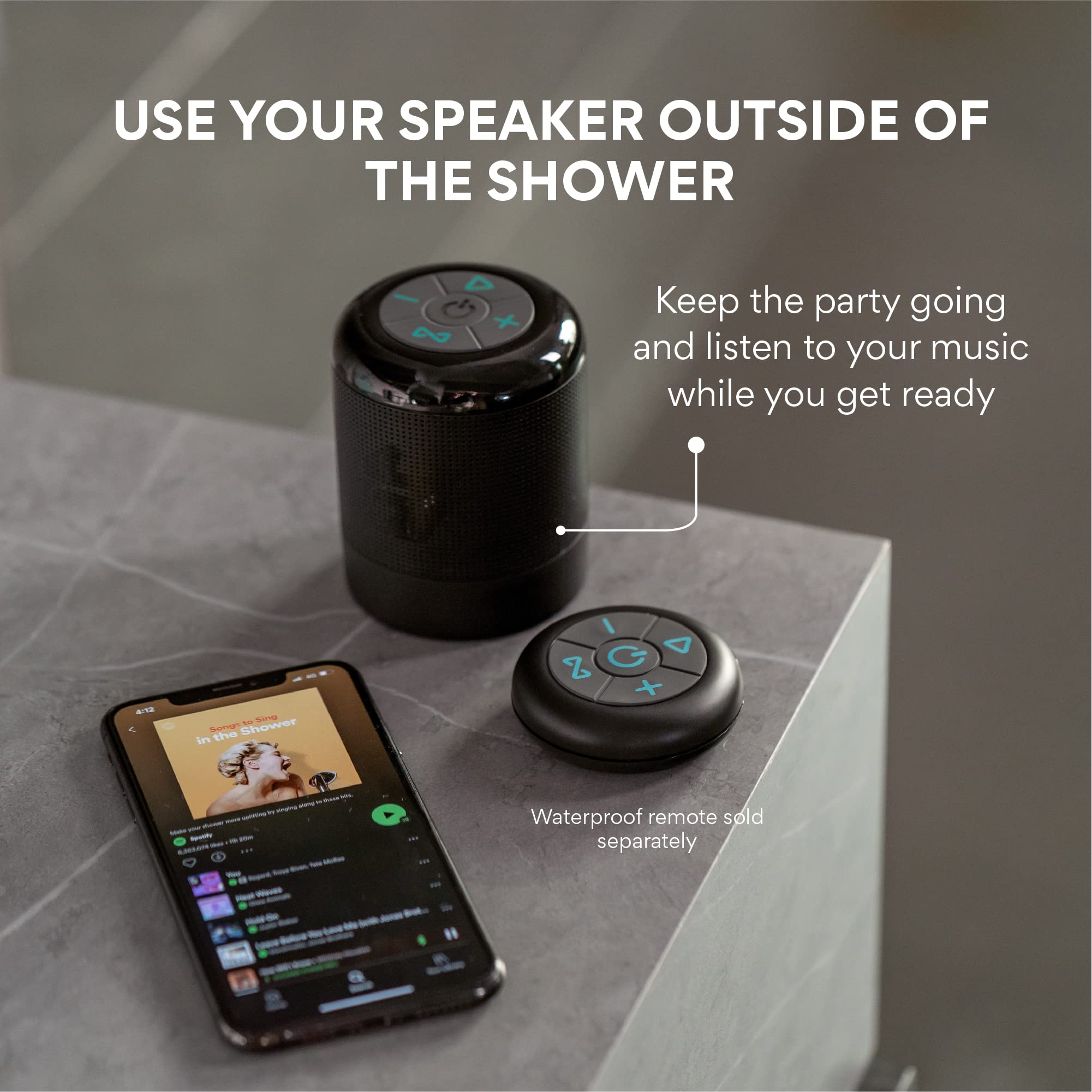 Ampere Shower Power - Hydropower Bluetooth Shower Speaker, Waterproof Detachable Portable, Rechargeable Mini Speaker (Chrome)