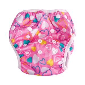 swim diapers, cloth, reusable, waterproof, leakproof, adjustable size 1 2 3 4 grows with baby, pink, girls