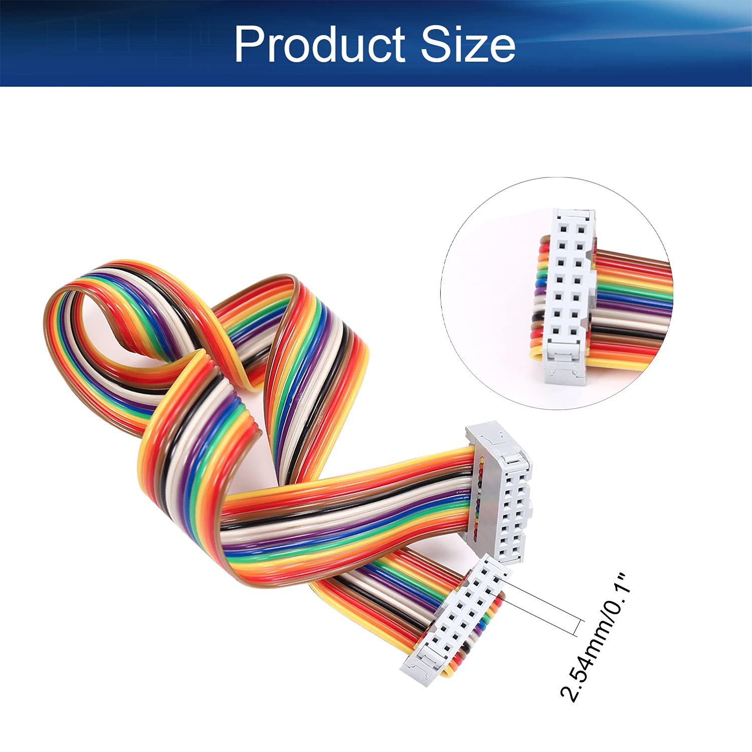 Bettomshin Rainbow Color Flat Ribbon Cable, 2Pcs 14Pin 30cm/11.81inch IDC Wire Cable for 2.54mm/0.1inch Pitch Connectors