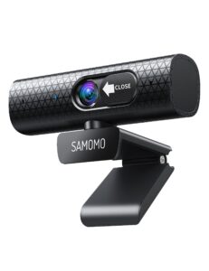 samomo webcam with dual microphones, 1080p full hd computer camera for laptop/desktop, autofocus, privacy cover, auto light correction, usb web cam for video, teaching, streaming and gaming