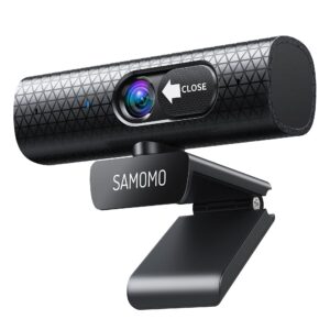 SAMOMO Webcam with Dual Microphones, 1080P Full HD Computer Camera for Laptop/Desktop, Autofocus, Privacy Cover, Auto Light Correction, USB Web Cam for Video, Teaching, Streaming and Gaming