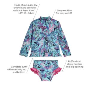 Coolibar UPF 50+ Baby Guppy Ruffle Rash Guard Set - Sun Protective (2T- Tropical Orchid Sweet Vacay)