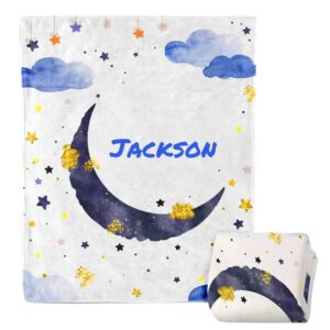 custom baby blanket with name for boys girls, personalized soft flannel baby blanket, customized gifts for newborn baby shower kids birthday - blue moon 40x50inches