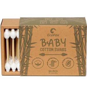 baby cotton swabs 220 count | biodegradable & organic wooden cotton buds | double tipped safety ear sticks | 100% eco-friendly & natural | perfect for removing toddler & baby ear wax