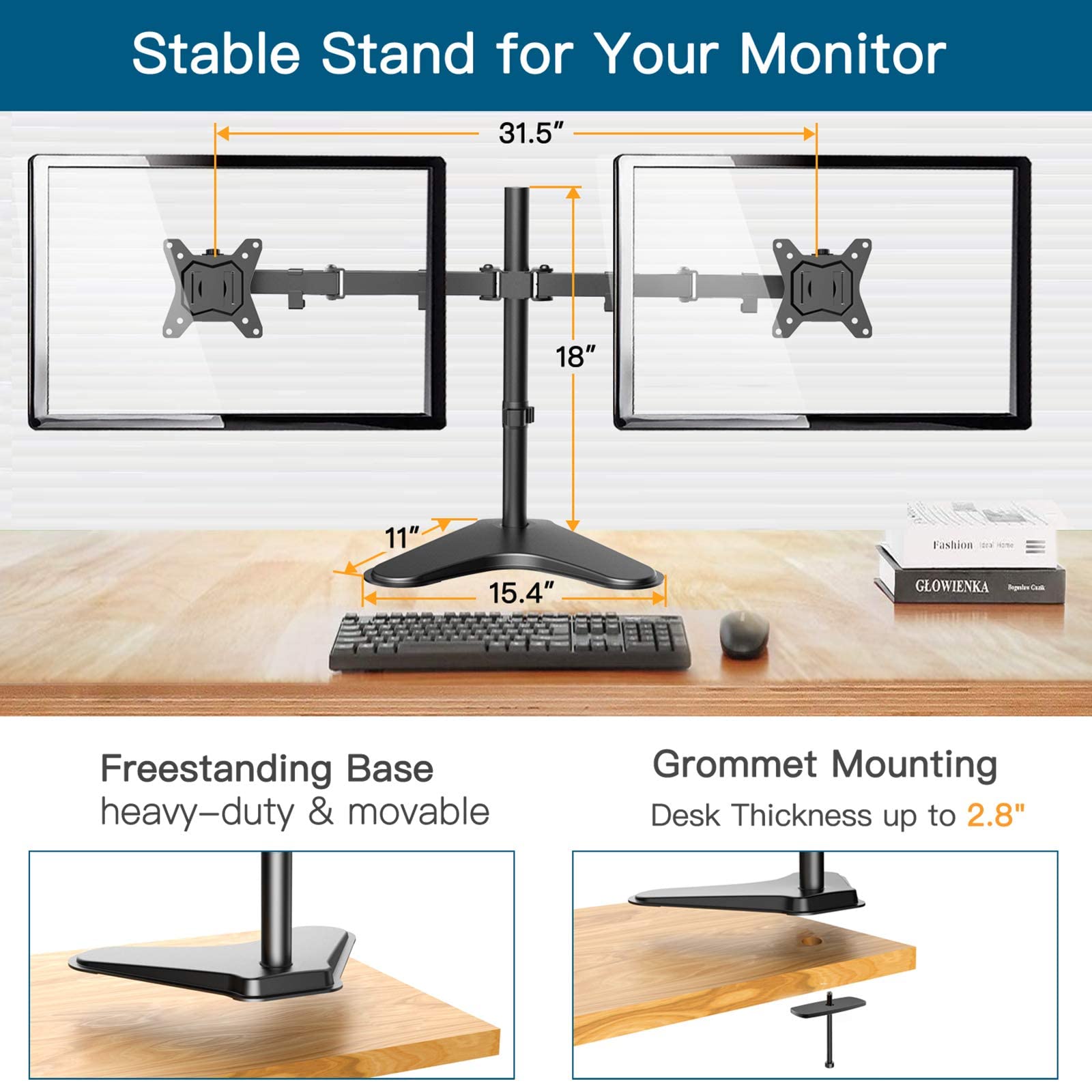 HUANUO Bundle – 2 Items: HUANUO Single Monitor Stand for 13 to 32 inch Monitor and Dual Monitor Stand for 13 to 32 Inch Two Monitor Freestanding Desk Stan