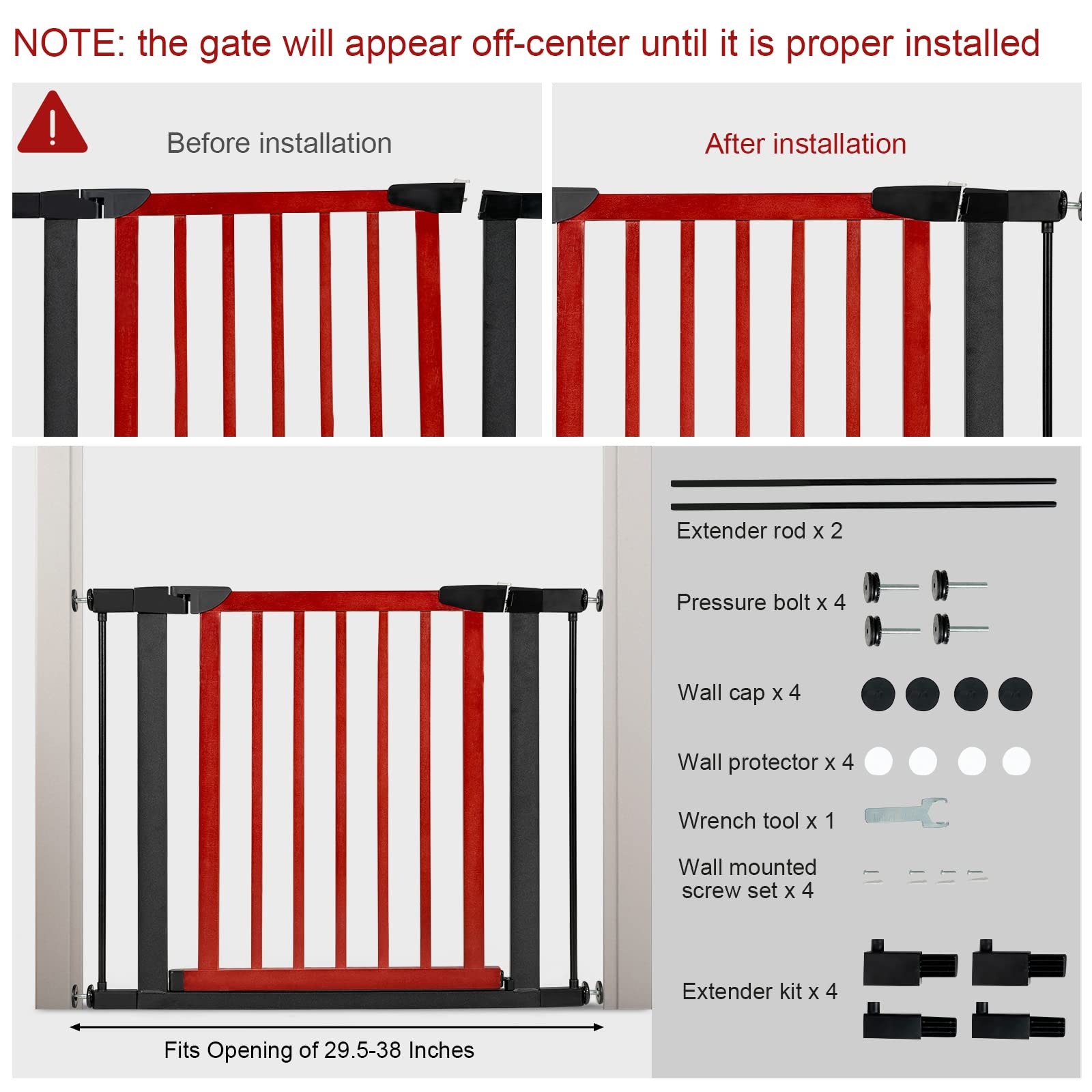 Costzon Baby Safety Gate, 29.5-38’’ Dog Gate for Doorways, Auto Close Pressure Mounted Fits Opening, Kit Easy Walk Through, Extendable Pets Gate Barrier for Stairs, Doorway, Kitchen (Coffee)