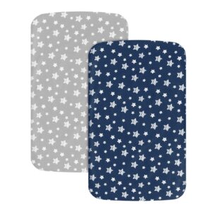 bedside sleeper bassinet sheets 2 pack compatible with mika micky & miclassic & milliard bassinet, fit most bedside sleeper bassinet mattress, grey&navy