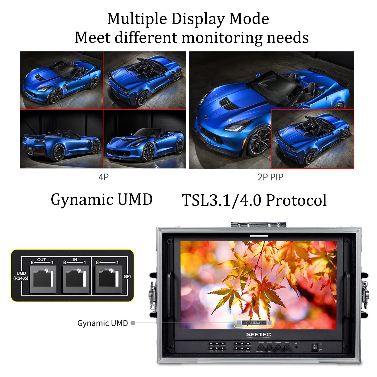 SEETEC ATEM156S-CO 15.6 inch Multi-Camera Broadcast Monitor,Real-time multiview Monitoring 4X3G-SDI NI/Out HDMI Full HD 1920x1080 with Portable Aluminum case