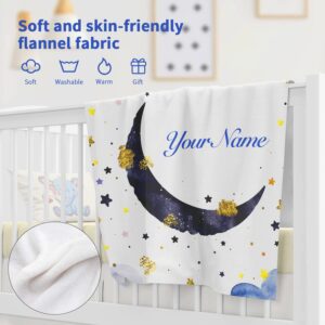 Custom Baby Blanket with Name for Boys Girls, Personalized Soft Flannel Baby Blanket, Customized Gifts for Newborn Baby Shower Kids Birthday - Blue Moon 40X50inches