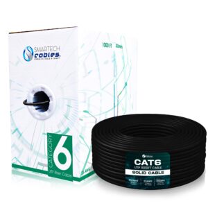 smartech cables cat 6 cable 1000ft (riser) - utp 4 pair solid conductor, easy to install cat6 riser 1000ft, high speed 10 gbps, 23 awg cat6 1000ft ethernet cable, certified bulk cat6 cable 1000ft