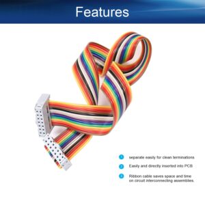 Bettomshin Rainbow Color Flat Ribbon Cable, 2Pcs 14Pin 30cm/11.81inch IDC Wire Cable for 2.54mm/0.1inch Pitch Connectors